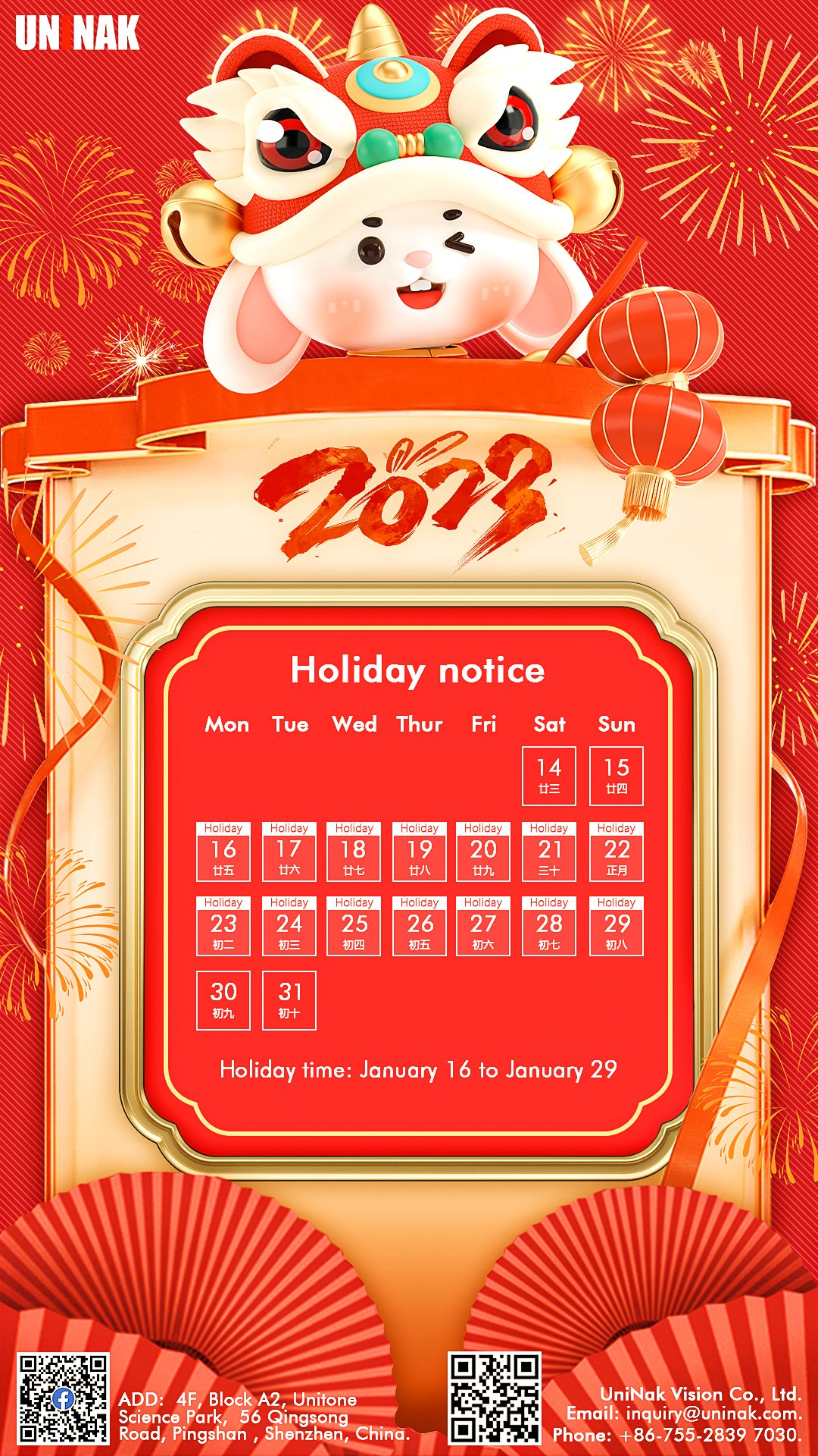New Year Holiday Notice | Uninak